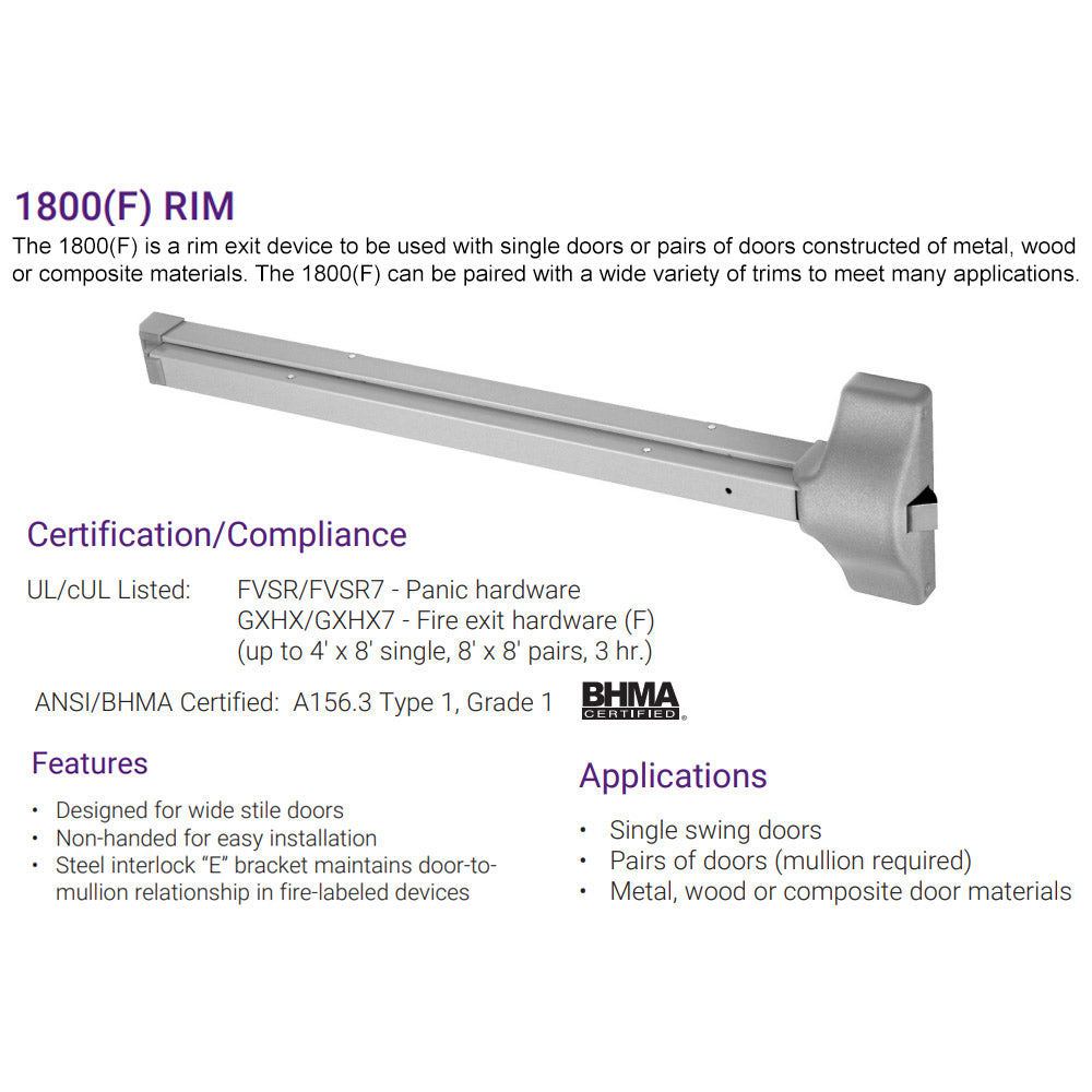 Accentra 1800 Series Rim Exit Device - Panic Rated / Fire Rated – US ...