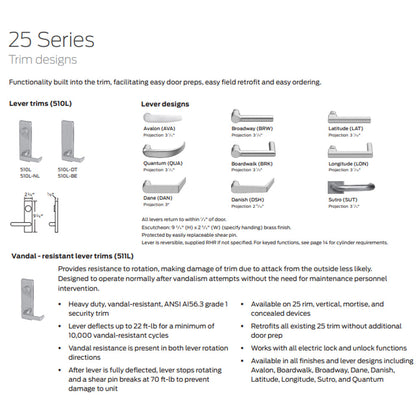 Falcon 510L-NL - Nightlatch Function Exit Device Lever Trim for 25 ...