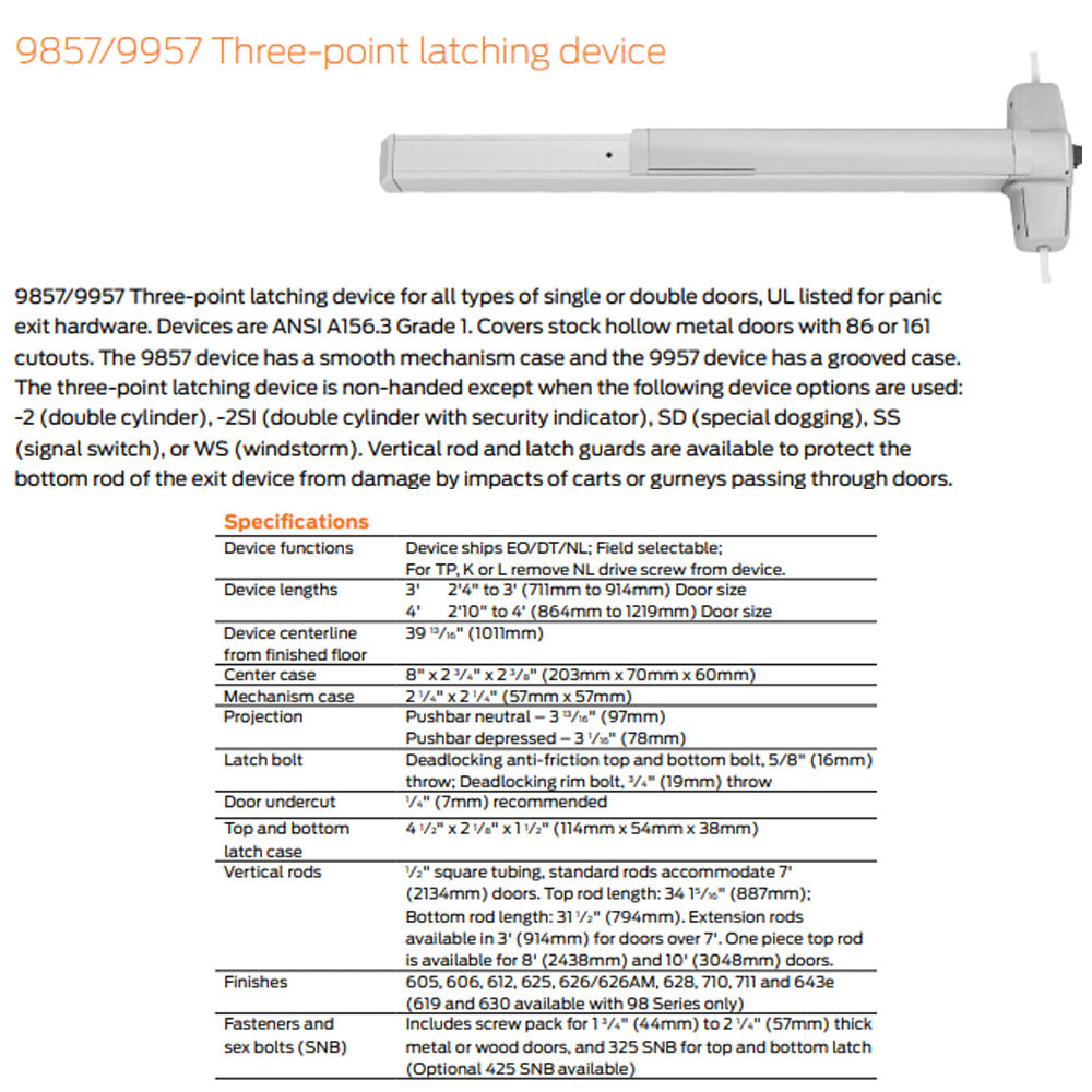 Von Duprin 9857L/9957L - Lever Surface Three Point Latch Device – US ...