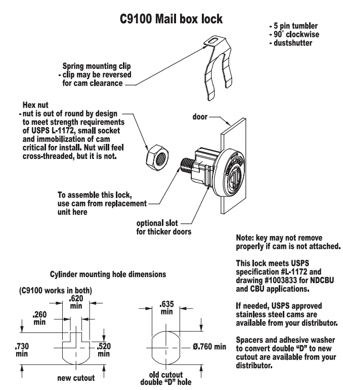 CompX USPS C9100, C9200 Mailbox Lock for CBU & 4C Type Mailboxes – US ...