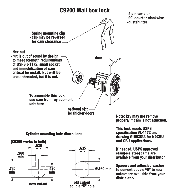 CompX USPS C9100, C9200 Mailbox Lock for CBU & 4C Type Mailboxes – US ...