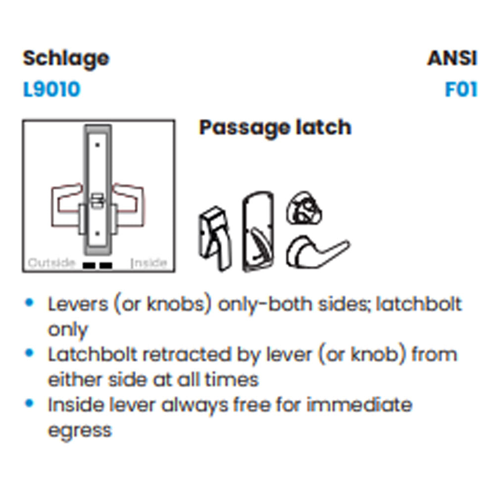 Schlage L9010 - Passage Latch Mortise Set – US Lock Supply