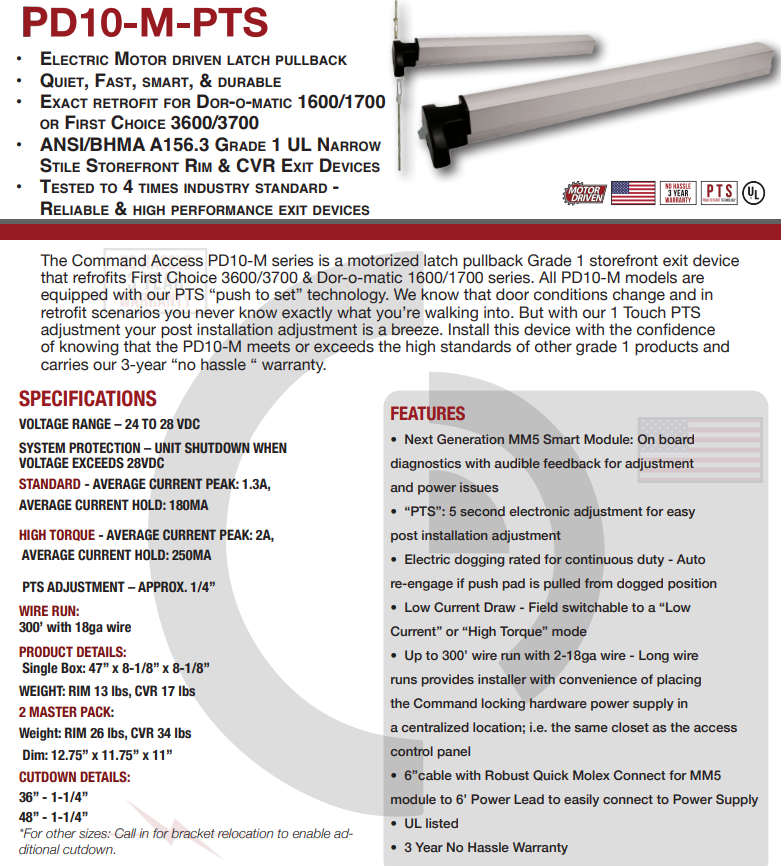 Command Access PD11-RIM / PD10-M-RIM Rim Exit Device – US Lock Supply