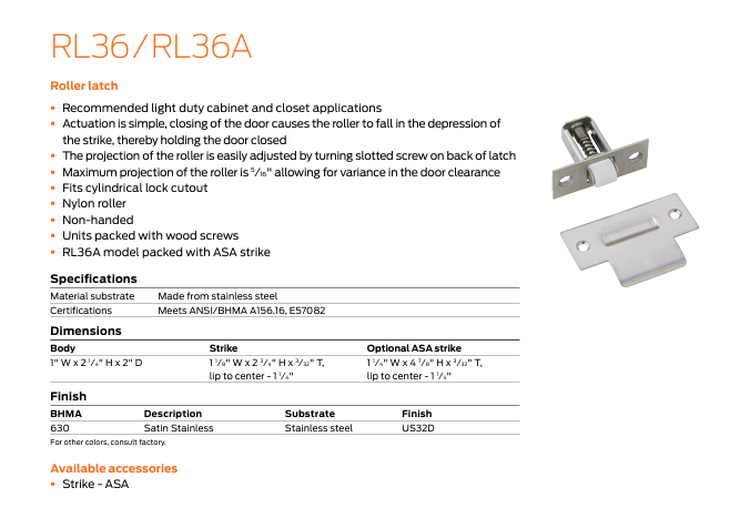 Ives - RL36A Stainless Steel Roller Latch – US Lock Supply