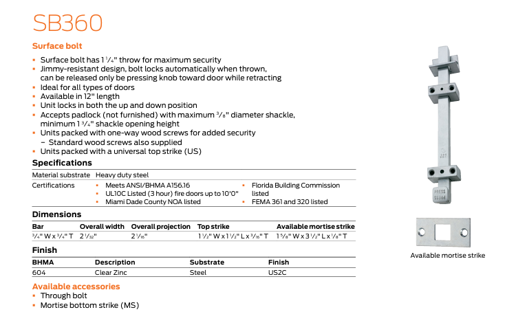 Ives - SB360 Steel Surface Bolt – US Lock Supply