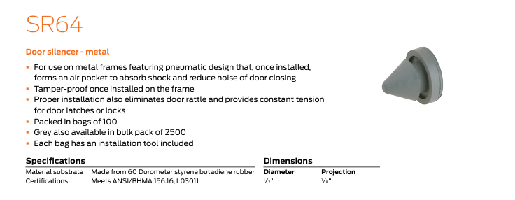Ives - SR64 Rubber Door Silencer for Metal Frames - Bag of 100 Gray Fi ...