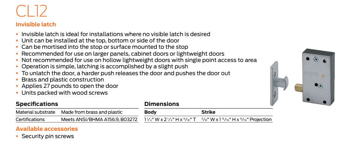 Ives - CL12 Brass Invisible Cabinet Latch – US Lock Supply